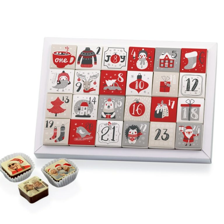 Adventskalender Puro mit 24 persönlichen Fotos auf purer Schokolade